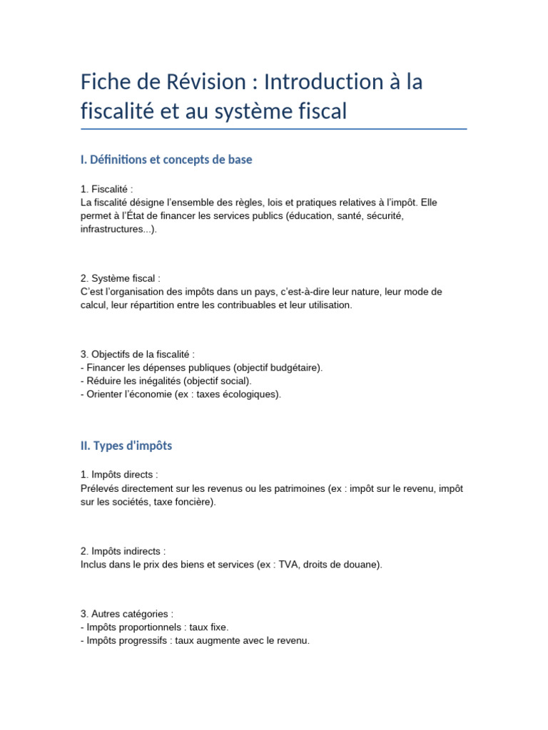 Introduction à la fiscalité et impôts | PDF