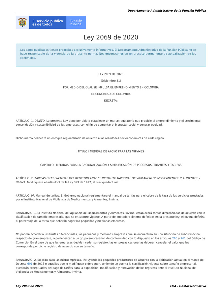 2020 Ley 2069 Impulsa Emprendimiento en Colombia | PDF | Cooperativa | Seguro