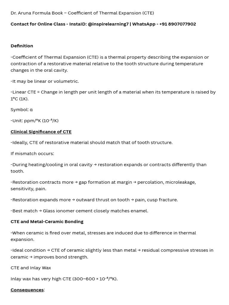 Dr. Aruna Formula Book - Coefficient of Thermal Expansion (CTE ...