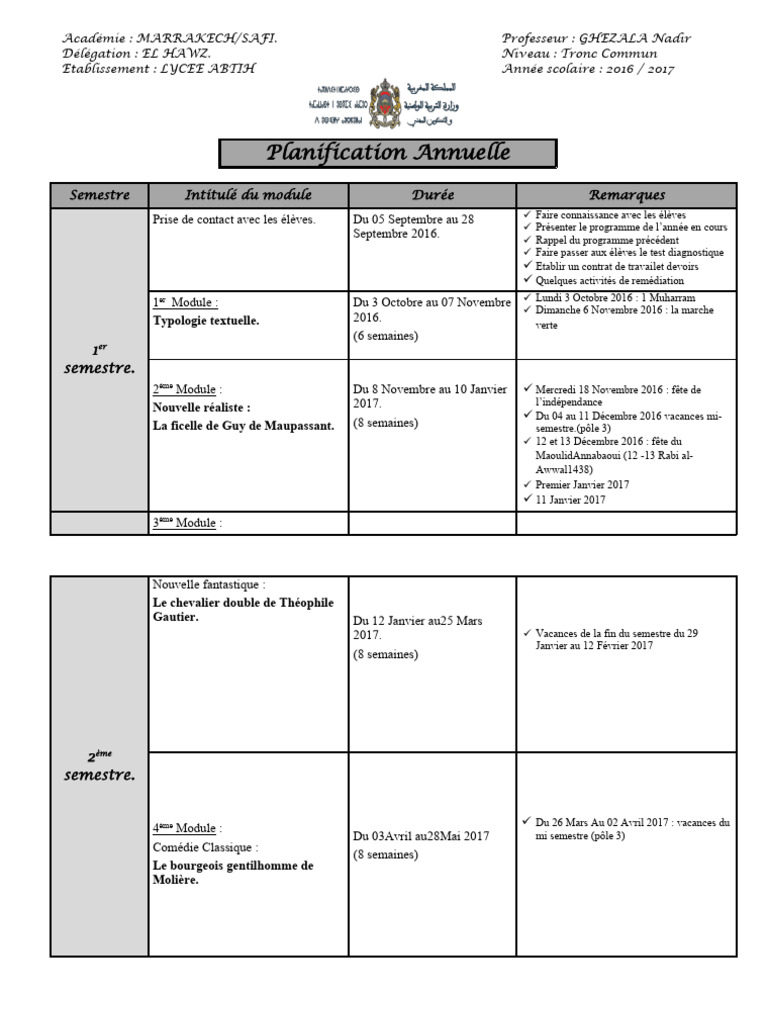 Planification annuelle tronc commun français | PDF