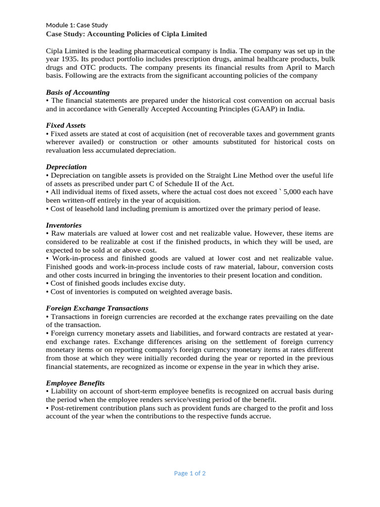 Cipla Case Study v1 | PDF | Revenue | Depreciation