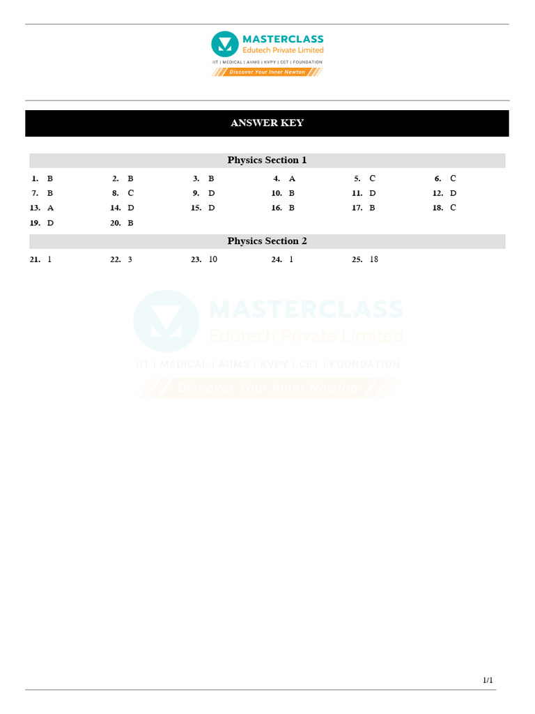 Physics Exam Answer Key | PDF