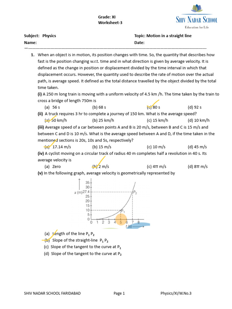Motion in a Straight Line Worksheet | PDF | Acceleration | Velocity