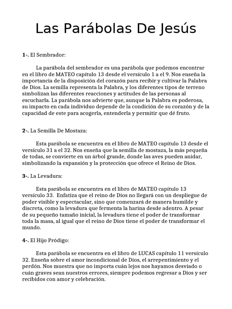 Las Parábolas De Jesús-1 | PDF | Parábolas de Jesús | Nuevo Testamento