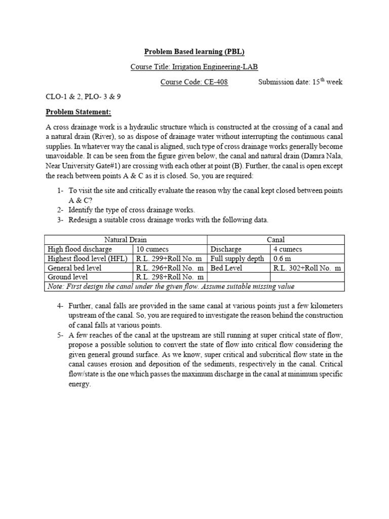 PBL-Irrigation Engineering LAB | PDF | Canal | Earth Sciences