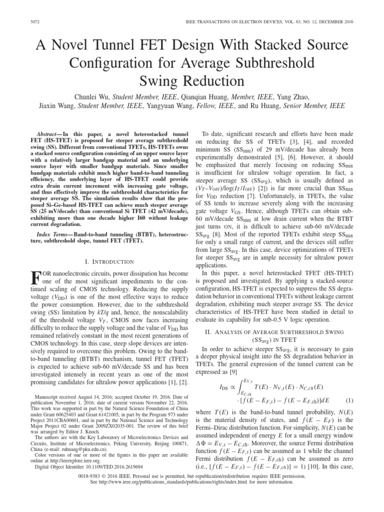 A Novel Tunnel FET Design With Stacked Source Configuration For Average Subthreshold Swing ...