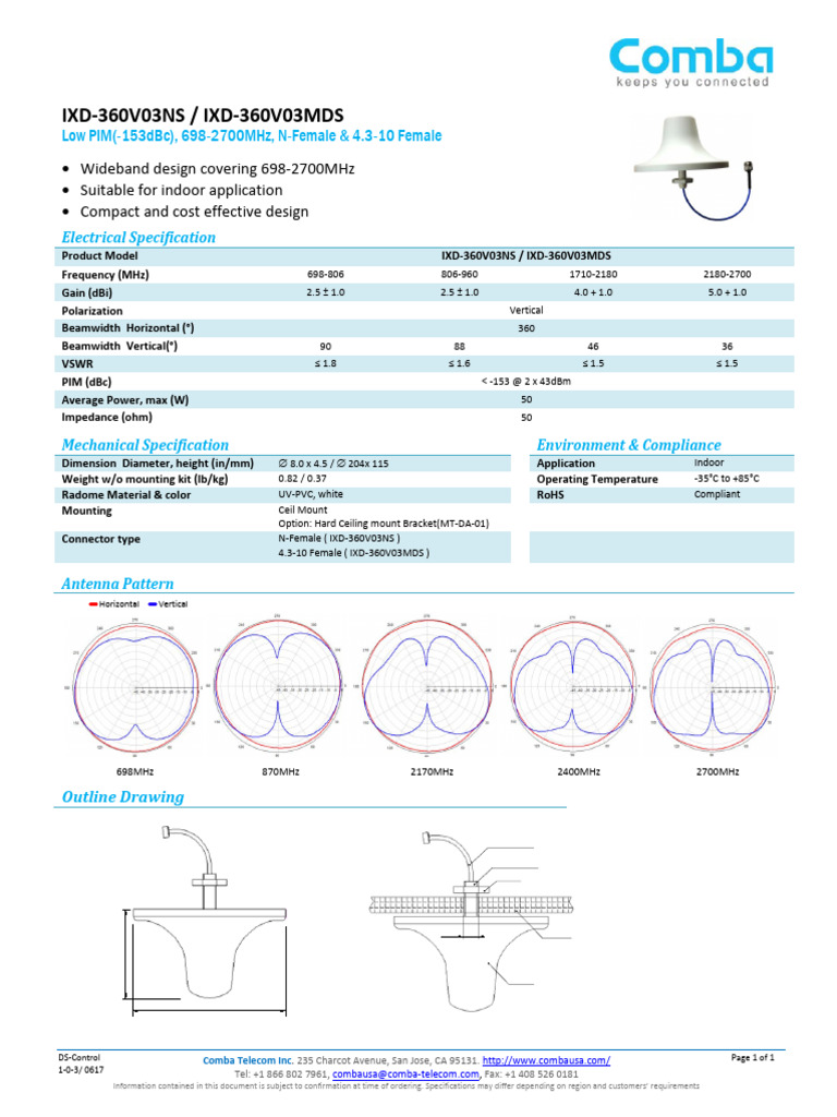 Comba-Indoor-Omni-Directional-Antenna-Datasheet_SISO | PDF | Antenna ...