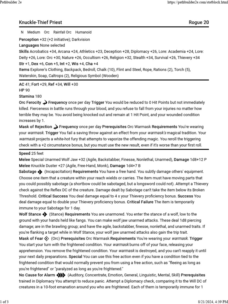 Orc Thief Character Sheet Guide | PDF