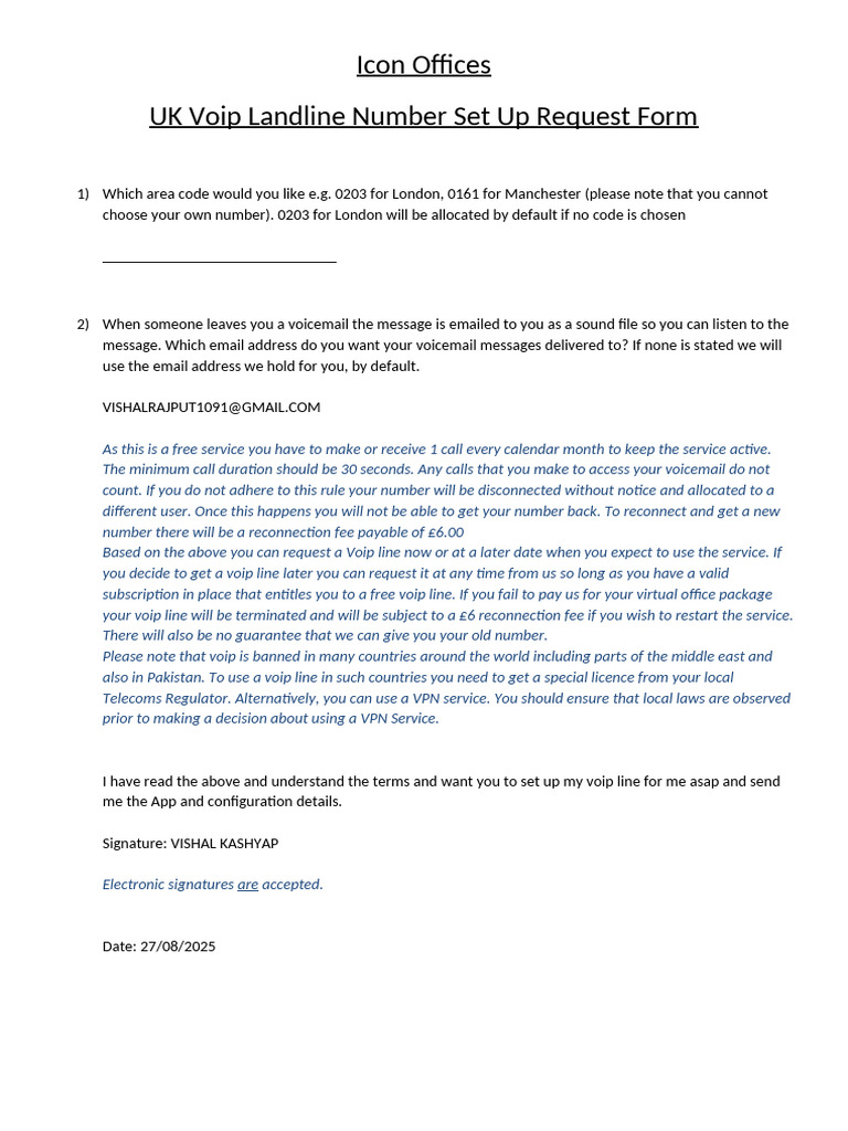 Voip Landline Set Up Request Form | PDF