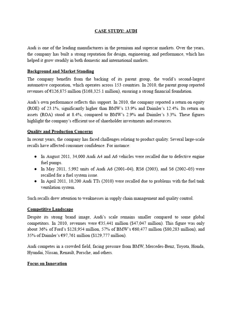 Case Study - Audi (For Swot Analysis) | PDF | Hybrid Electric Vehicle | Audi