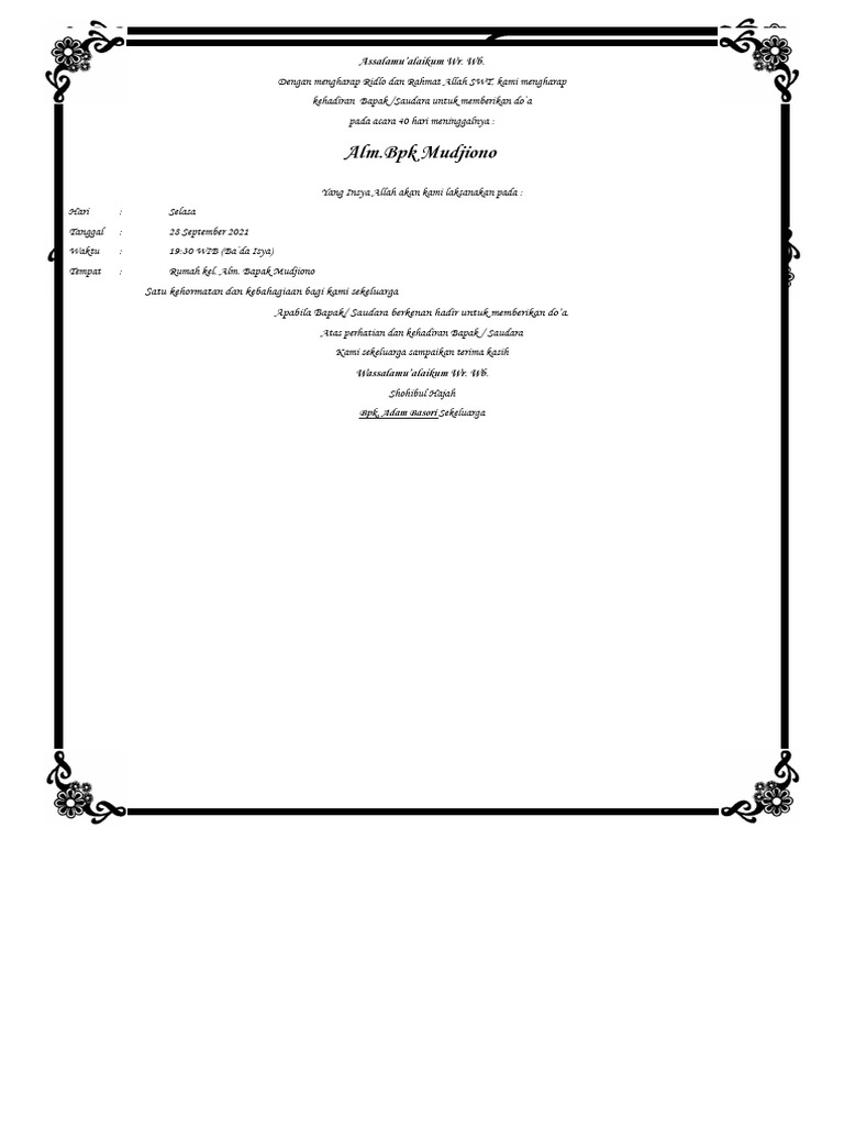 Undangan Tahlil 100 Hari | PDF