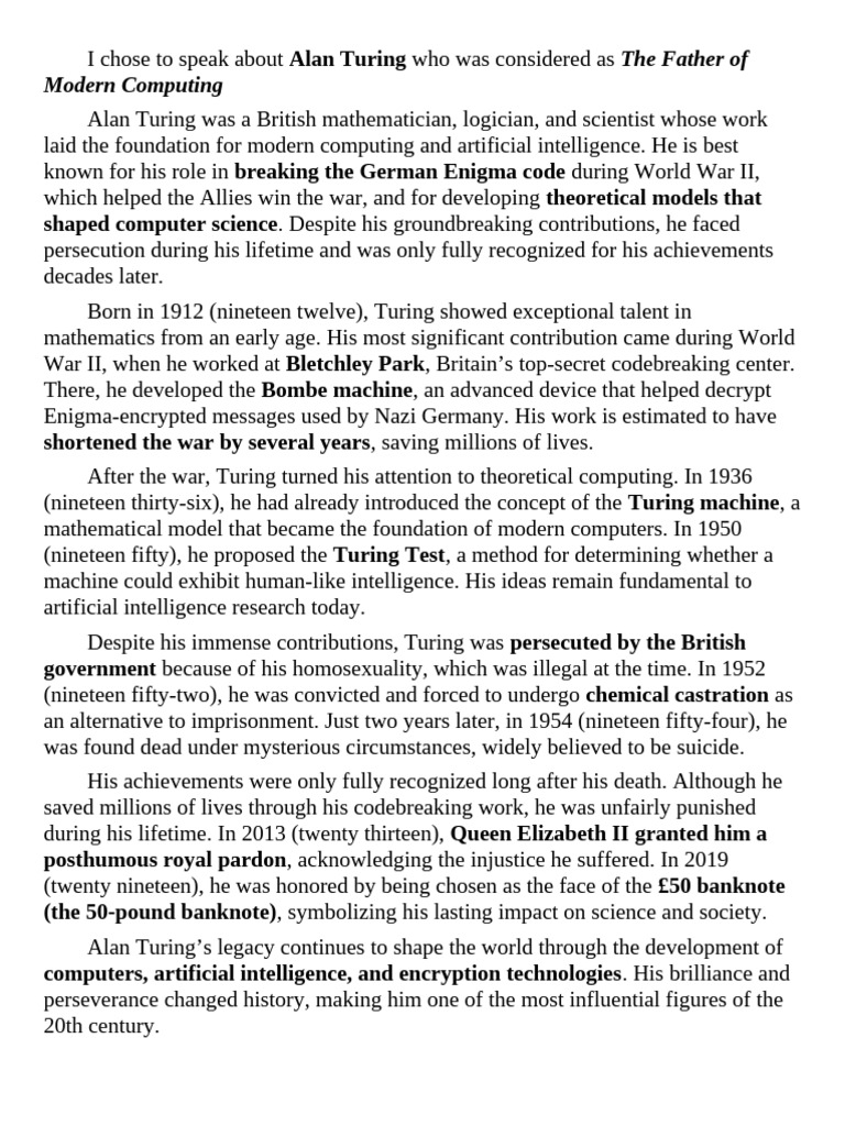 Alan Turing: Father of Modern Computing | PDF | Alan Turing | Computing
