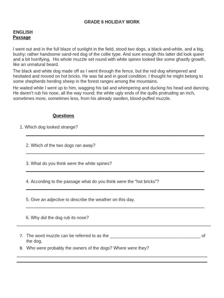Grade 6 - Holiday Work 2025 | PDF | Respiratory System