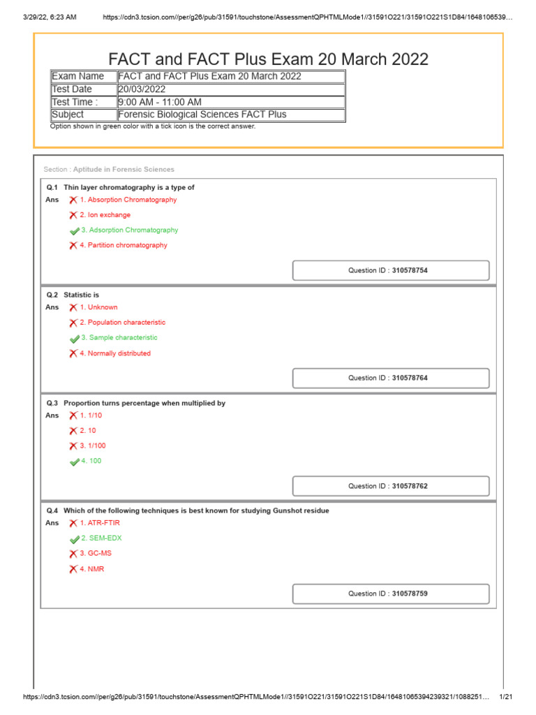 FACT Plus Exam Overview 2022 | PDF | Biology