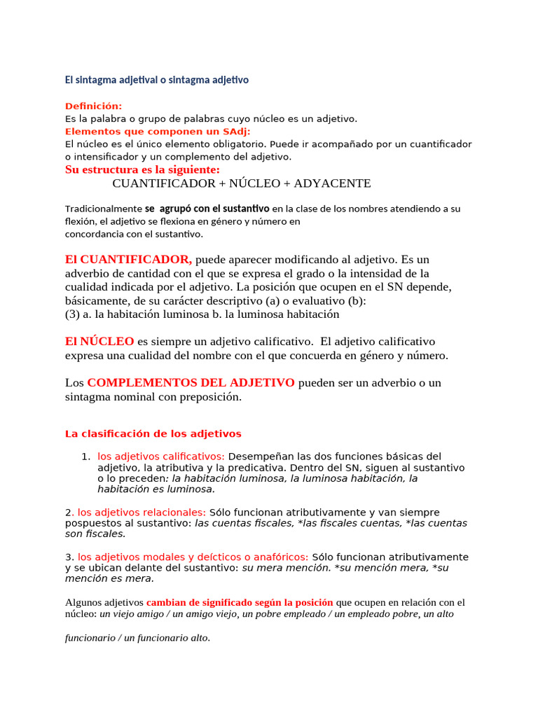 El Sintagma Adjetival | PDF | Adjetivo | Morfología