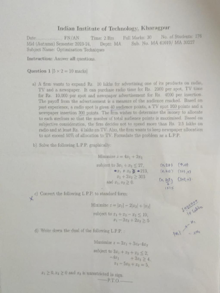 Ma30227 Optimization-Techniques 2024 Autumn Midsem | PDF | Algorithms ...