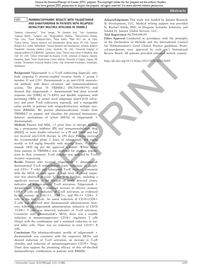 Talquetamab & Daratumumab in RRMM | PDF | Pharmacology | Immune System