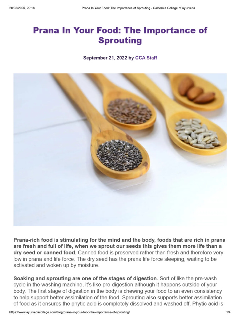 Prana in Your Food - The Importance of Sprouting | PDF | Foods | Crops