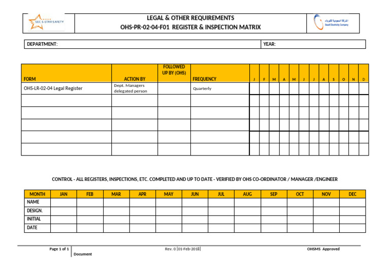 04-f01 Legal & Other Requirements Register & Inspection Matrix | PDF