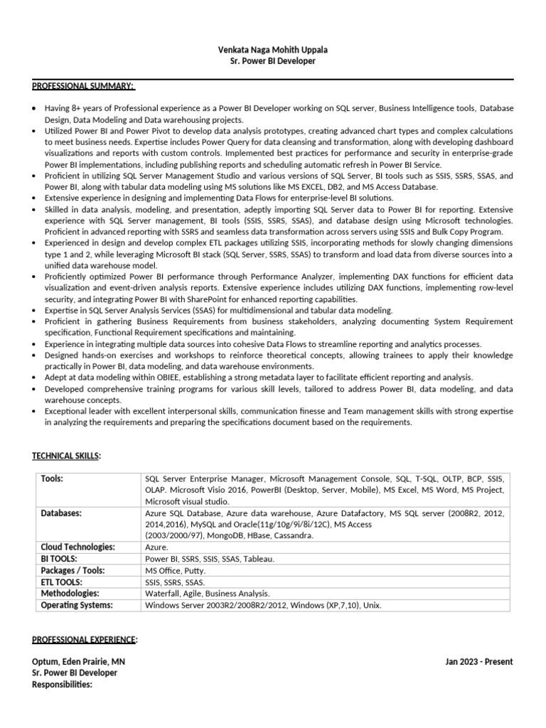 Venkata Naga Mohith Uppala - Resume | PDF | Microsoft Sql Server | Databases