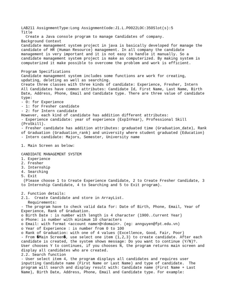 Java Candidate Management System | PDF | Programming Paradigms ...