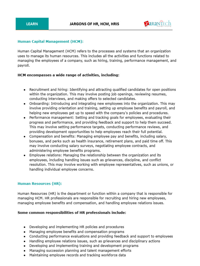 Learn The Jargons of HCM, HR and HRIS | PDF | Human Resource Management ...