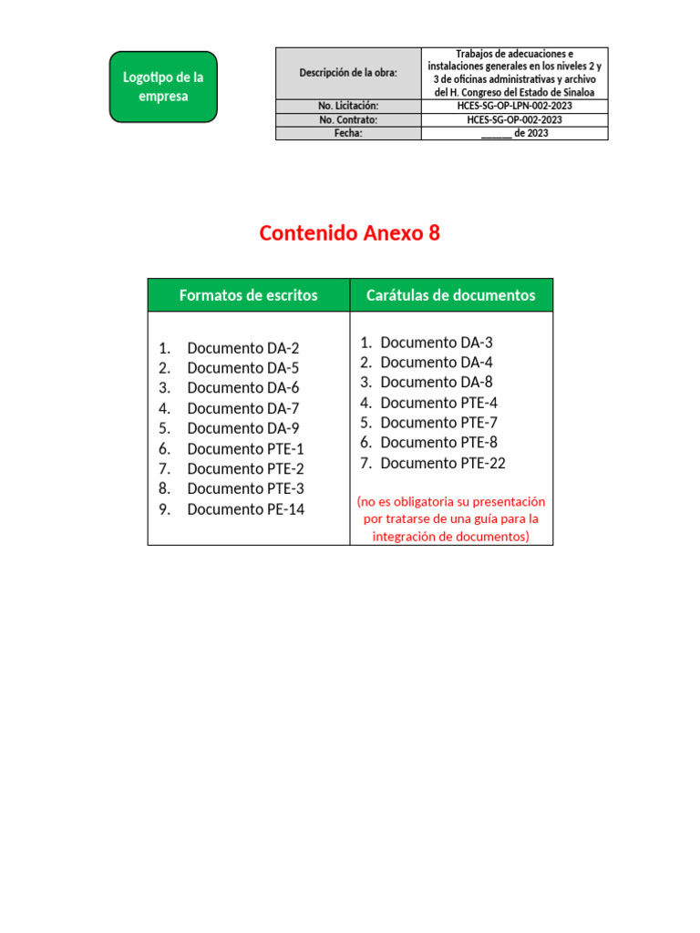 Anexo - 8 - Formatos - Word | PDF | Estado financiero | Contralor