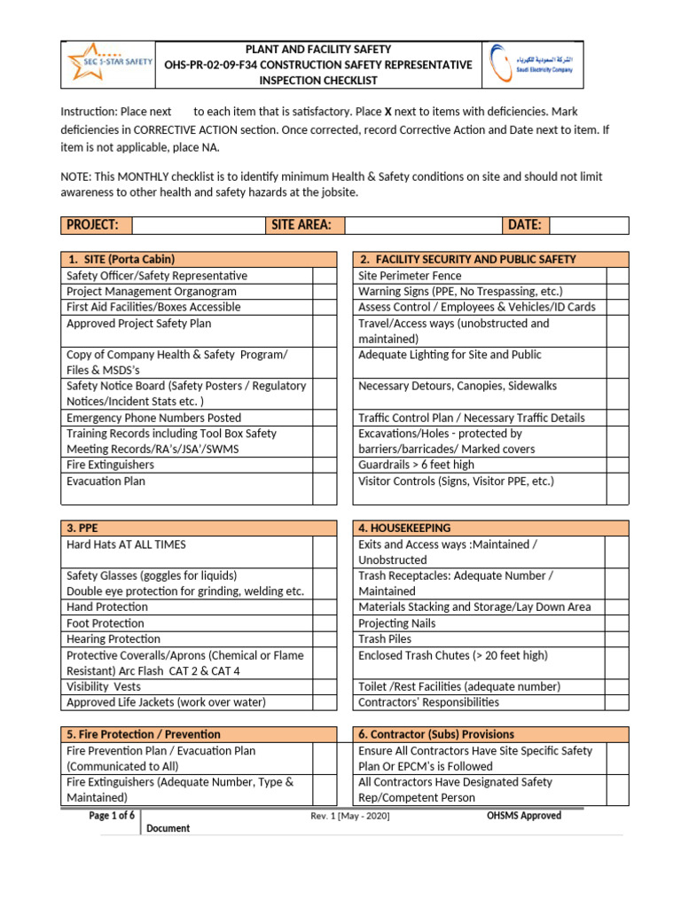 Construction Safety Inspection Checklist | PDF | Crane (Machine) | Stairs
