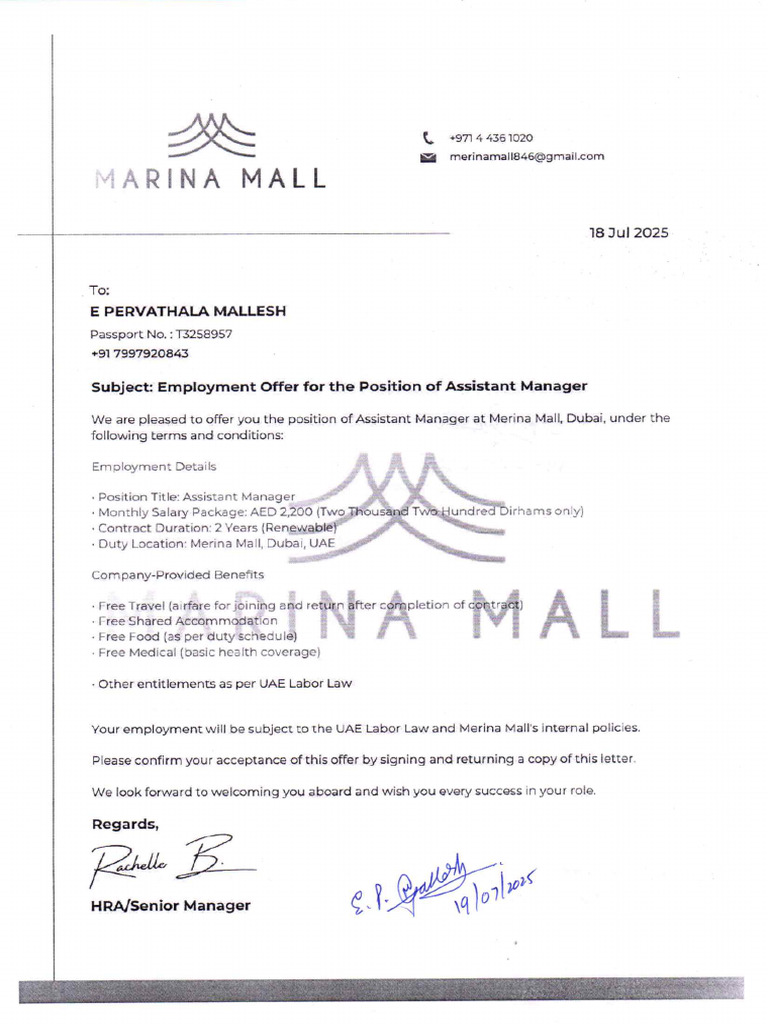 Mallesh Offer Letter Confirmation Letter | PDF