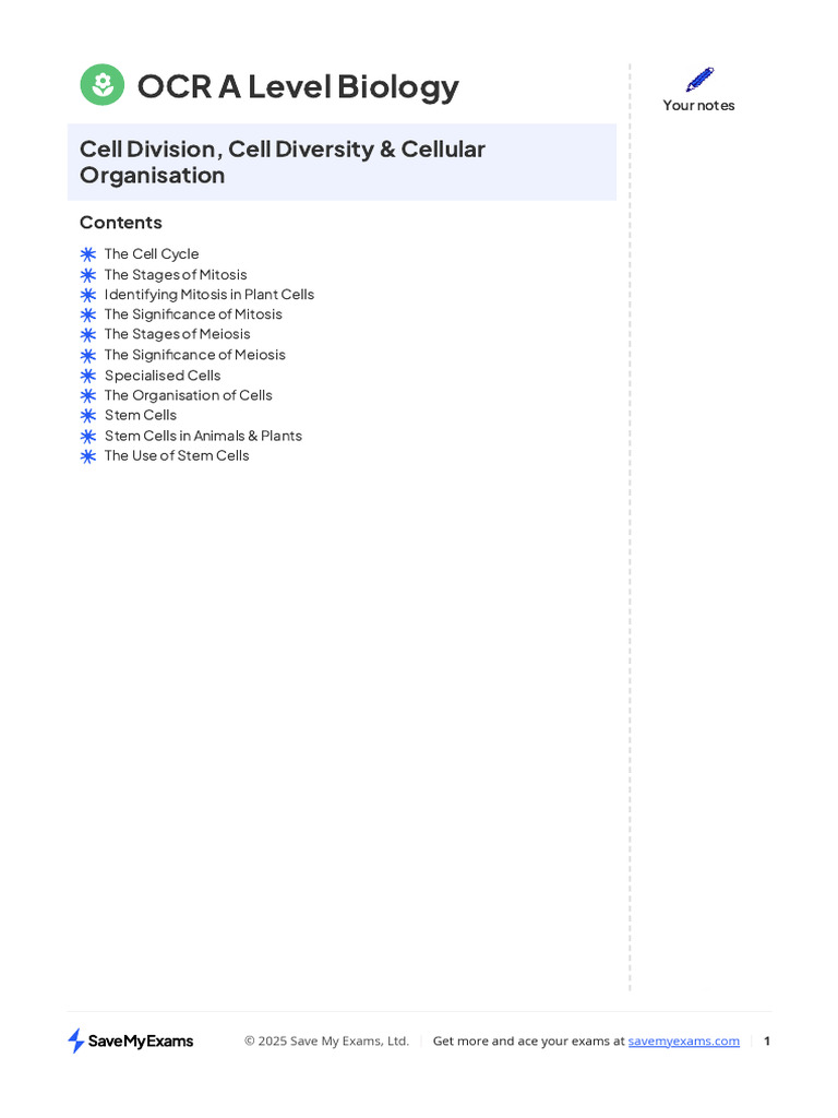 Save My Exams - Cell Cycle | PDF | Meiosis | Mitosis
