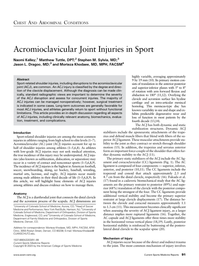 Acromioclavicular Joint Injuries in Sports | PDF | Shoulder | Limbs ...