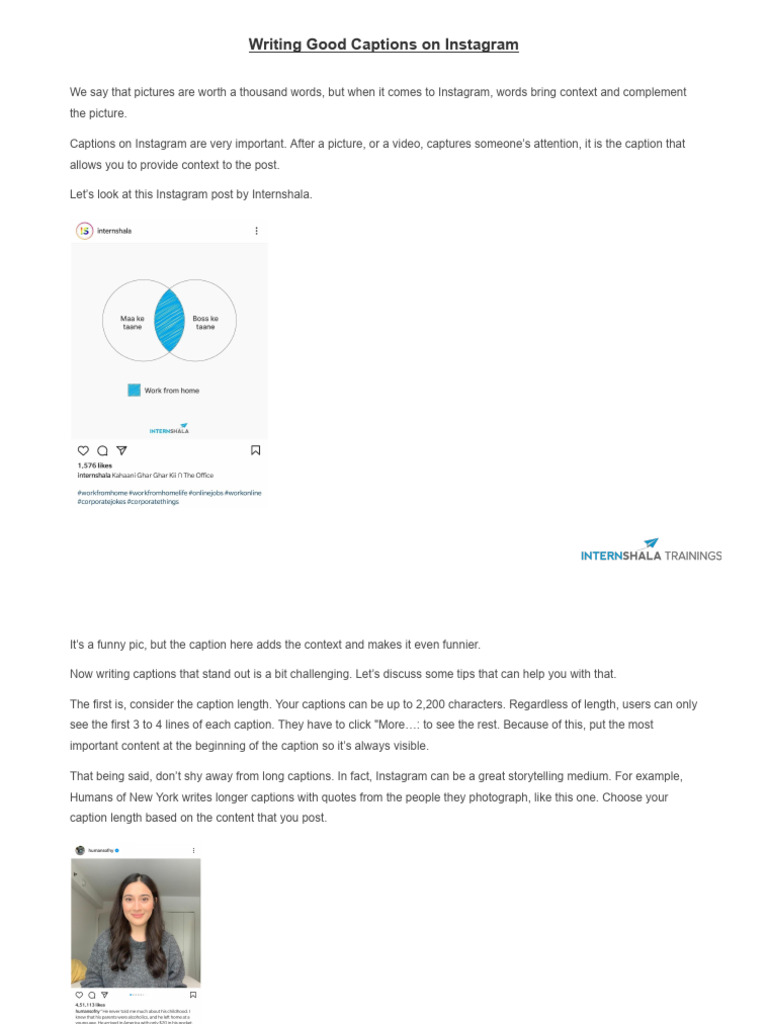 Writing Good Captions On Instagram | PDF | World Wide Web | Internet & Web