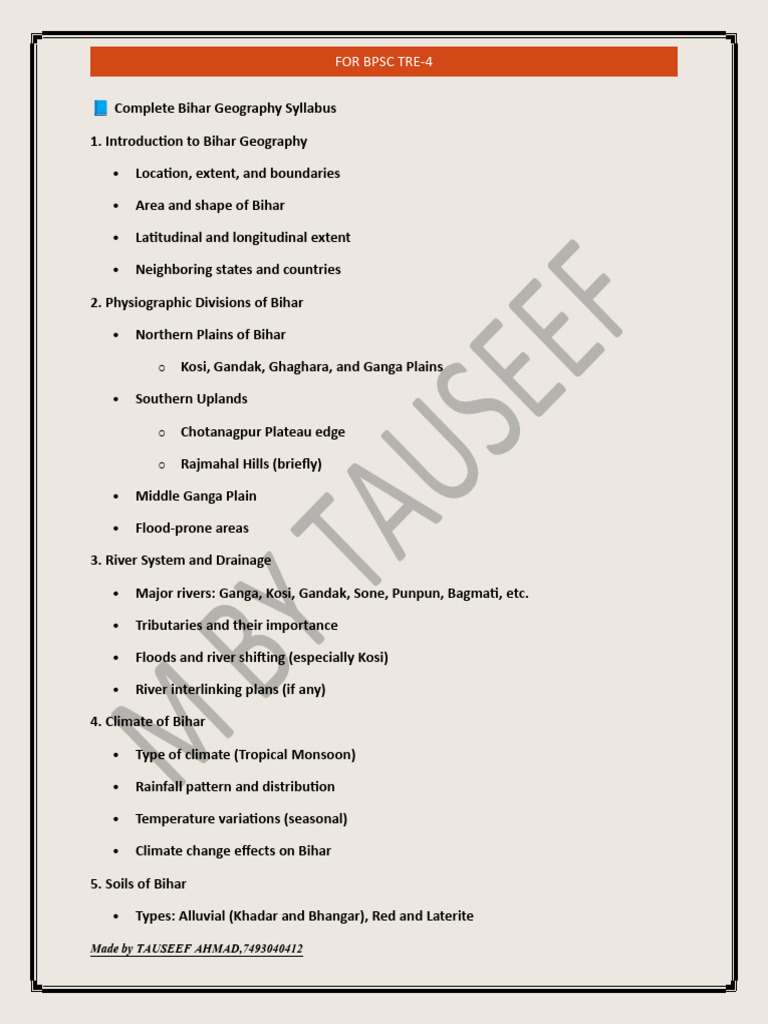 Bihar Geography Syllabus for BPSC | PDF | River | Nature