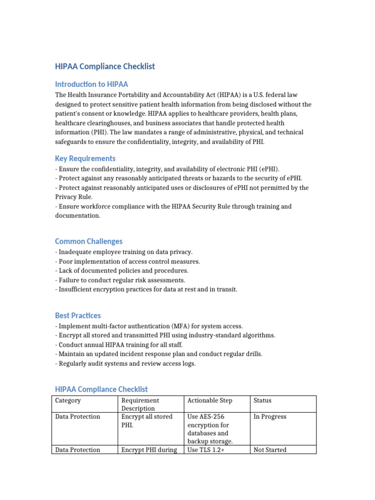 HIPAA Compliance Checklist Improved | PDF | Health Insurance ...