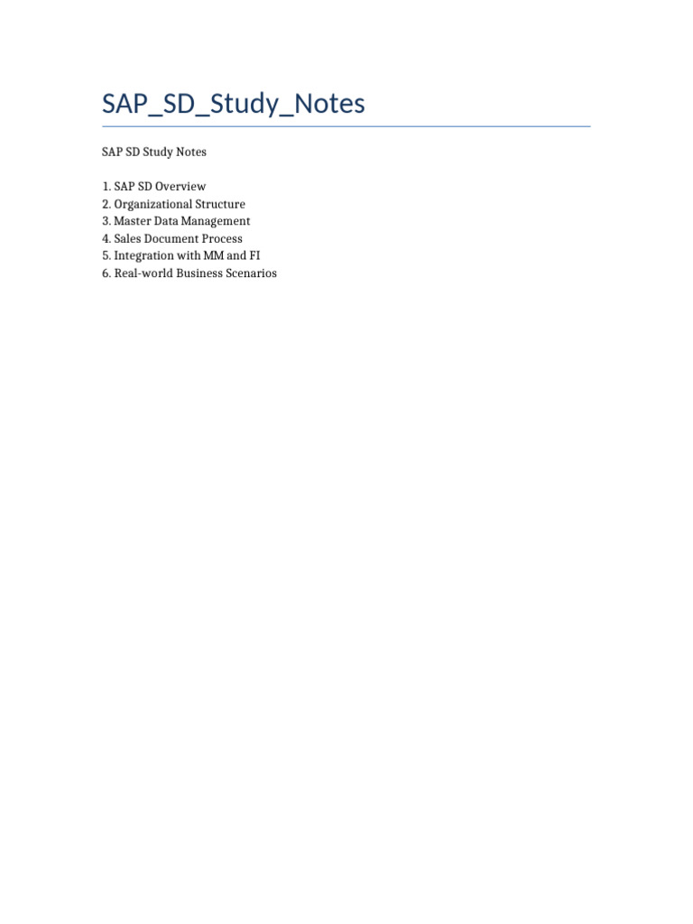 SAP SD Study Notes Overview | PDF