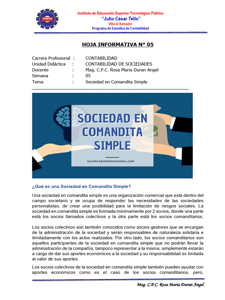 Sociedad en Comandita Simple | PDF | Sociedad de responsabilidad limitada | Business