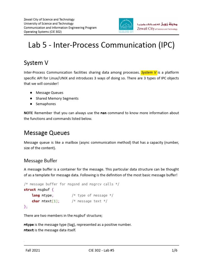 Lab 5 - Inter-Process Communication (IPC) | PDF | Operating System ...