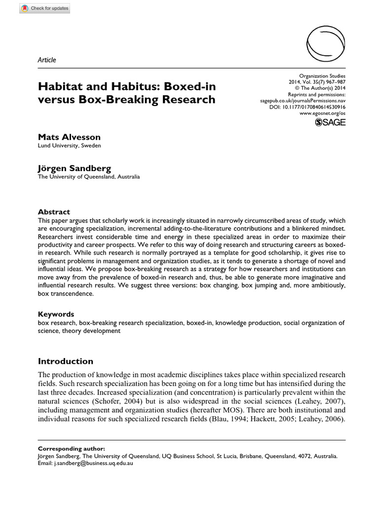 Habitat and Habitus - Boxed-In Versus Box Breaking Research | PDF ...