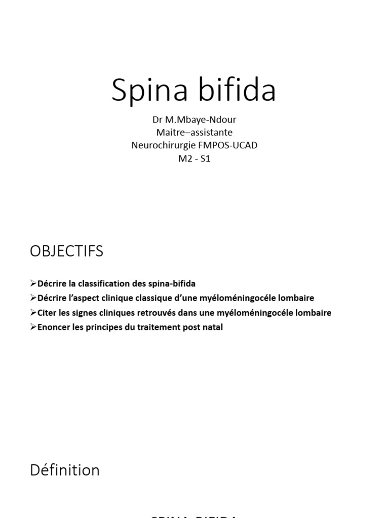 Spina Bifida : Classification et Traitement | PDF | Spécialités ...