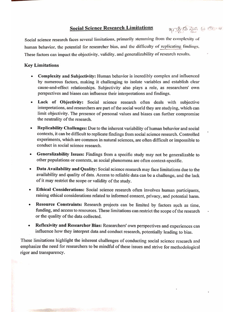 Social Science Research Limitations. | PDF