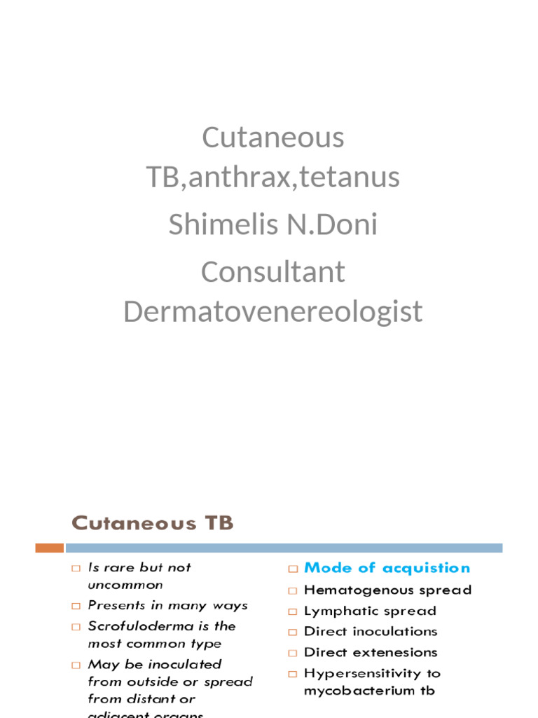 Types and Treatment of Cutaneous TB and Anthrax | PDF | Tuberculosis ...
