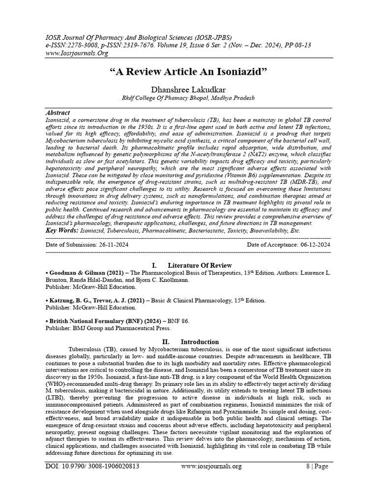 A Review Article An Isoniazid | PDF | Tuberculosis | Mycobacterium