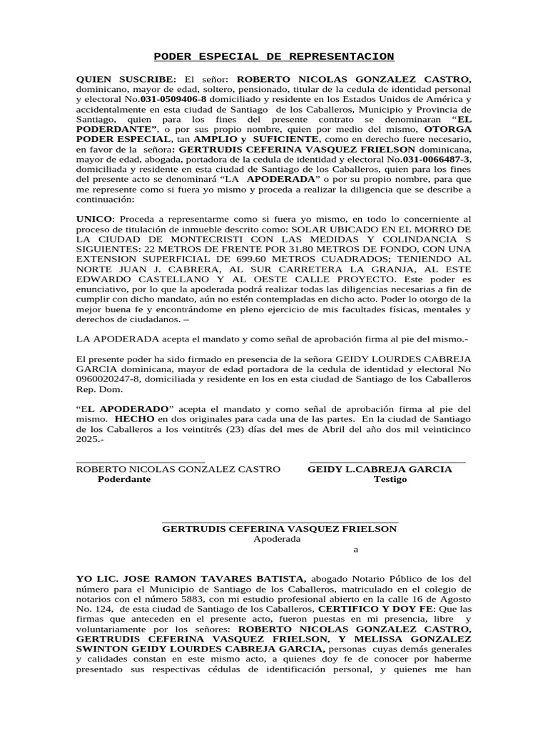 Poder Especial de Roberto Castro González | PDF | Gobierno