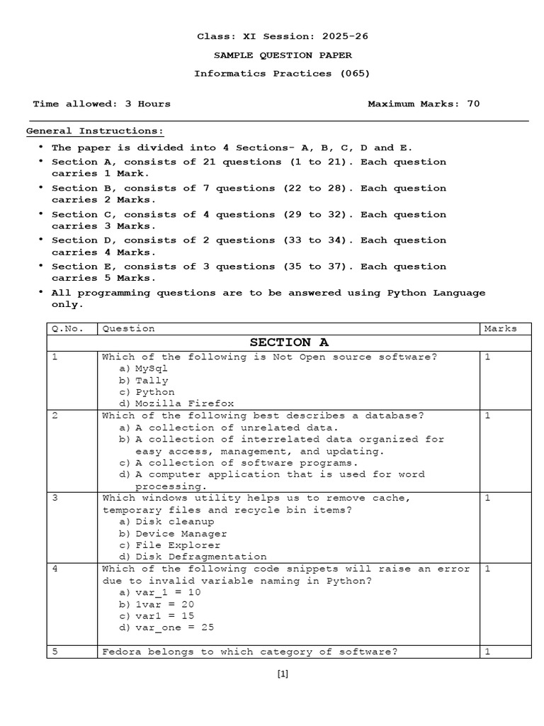 Informatics Practices Class XI 2025-26 | PDF | Table (Database) | Computing