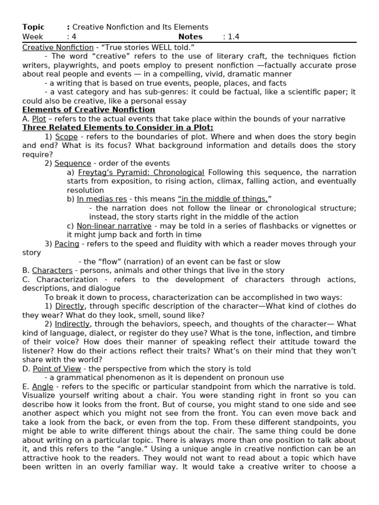 Elements of Creative Nonfiction Guide | PDF | Plot (Narrative) | Irony
