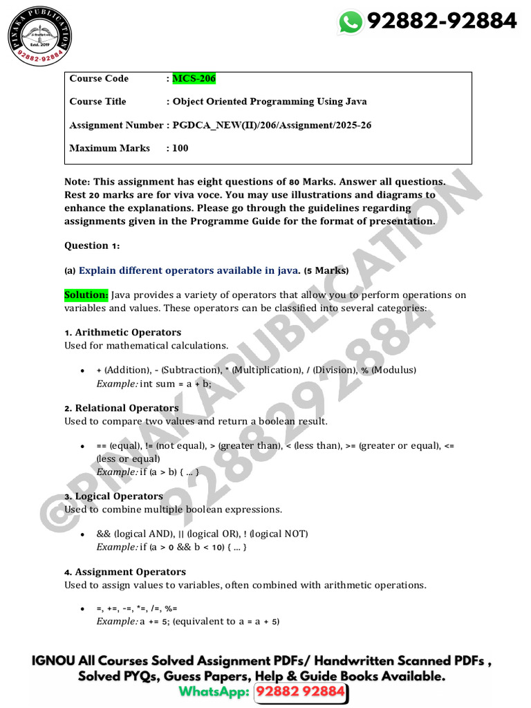 MCS-206 Java OOP Assignment Overview | PDF | Inheritance (Object ...