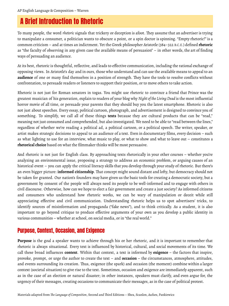 A Brief Introduction To Rhetoric | PDF | Rhetoric | Audience