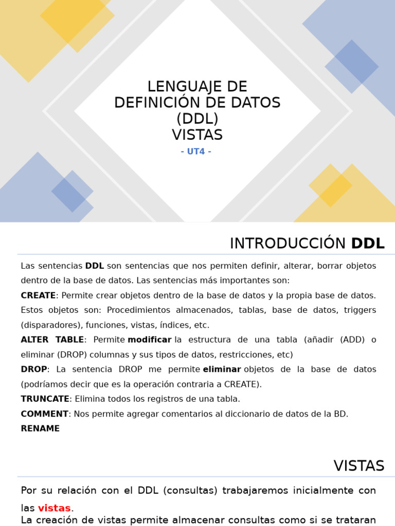 UT4 DDL - Parte 1 - Vistas | PDF | Bases de datos | SQL