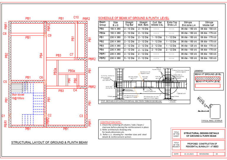 Ground & Plinth Beam Structural Details | PDF | Column
