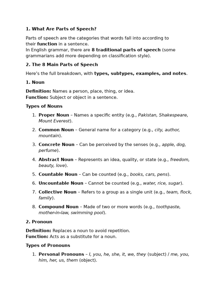 Parts of Speech | PDF | Verb | Noun